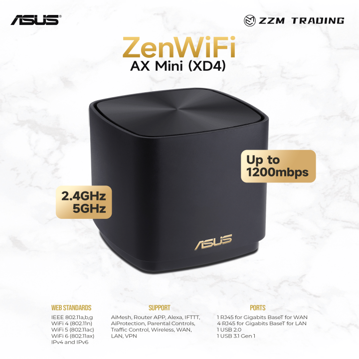 ASUS ZenWiFi AX Mini (XD4) WIFI 6 2.4GHz/5GHz 1200mbps Mesh Router ...
