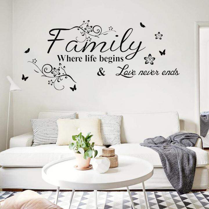 Family Letter Flower Wall Sticker Living Room Wallpaper Decal Home Art ...