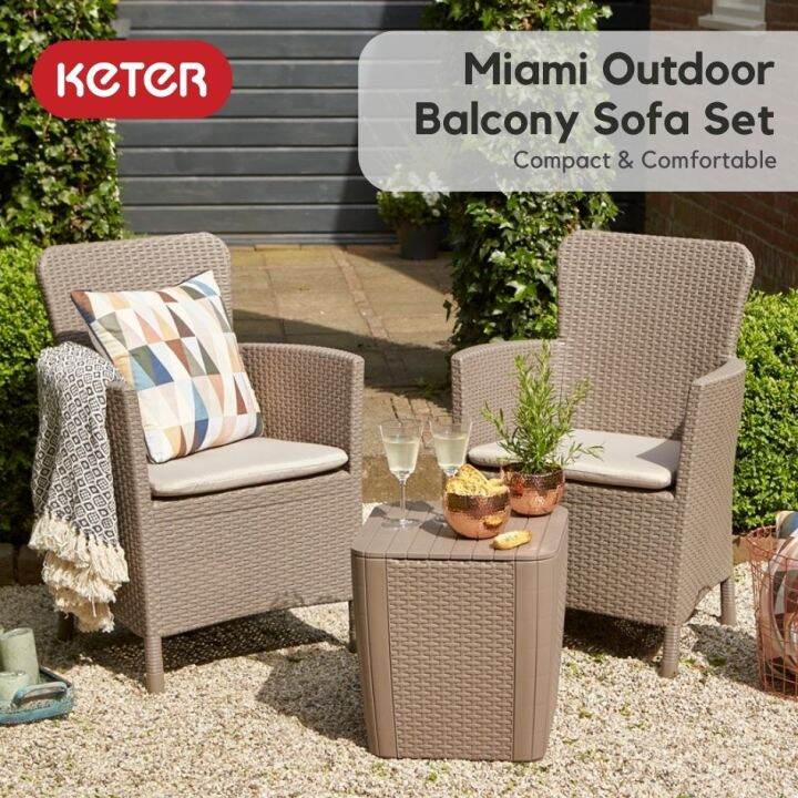 Keter Miami Balcony Sofa Set Cappuccino Outdoor Garden Patio Furniture ...