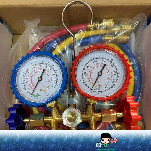 manifold gauge air cond meter and 3pcs hose set r134a r12 r404 r22 | Lazada