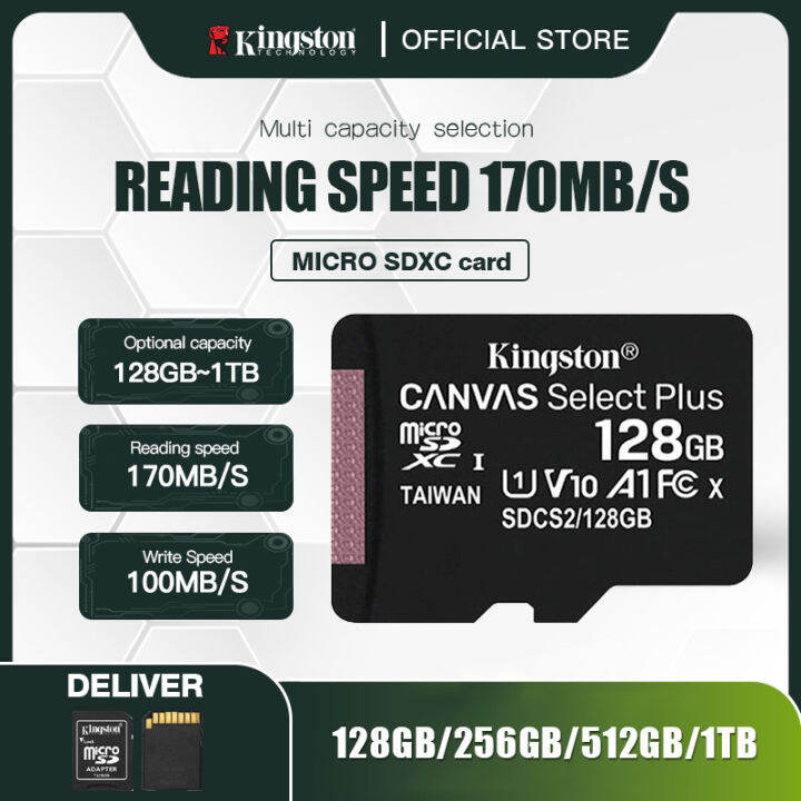 Kingston luxurious Canvas Select Plus 128GB/256GB/512GB/1TB microSD card, Android A1 performance ...