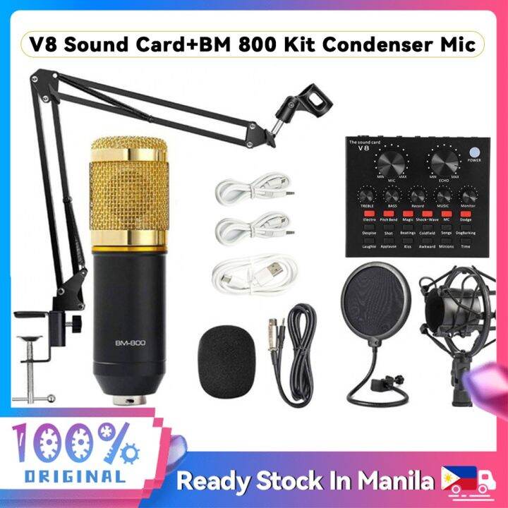 [Manila stock] Original BM800 Condenser Microphone Kit With V8 Multifunctional Live Sound Card ...