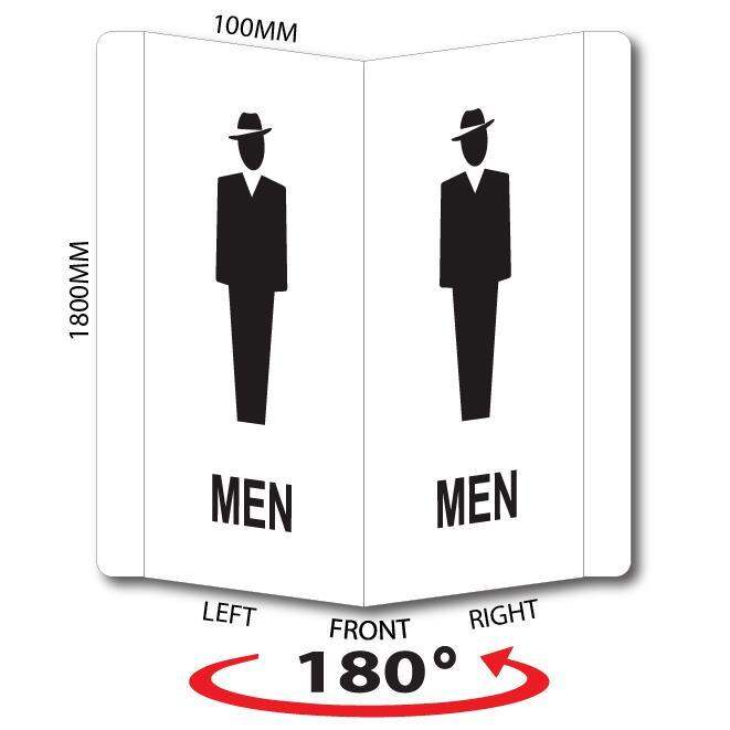 MEN TOILET 3-WAY CORRIDOR SIGN BOARD 100X180MM (Other signage available ...