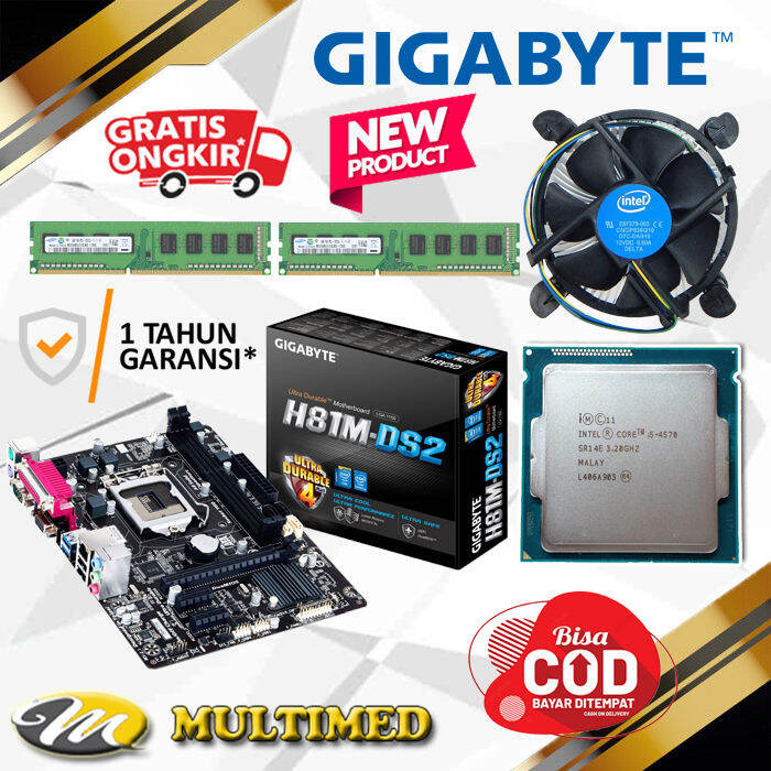 Paketan Motherboard Mobo Mainboard LGA 1150 H81 DDR3 Baru + Core i5 ...