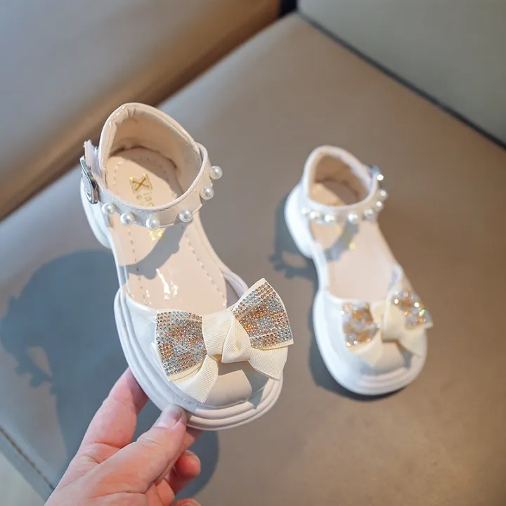 รองเท้าแตะครึ่งส้นแฟชั่นสำหรับเด็กผู้หญิง,รองเท้าส้นเตี้ยเจ้าหญิงไข่มุก ...