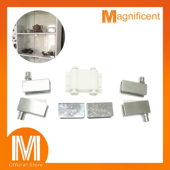 Push Open Stainless Hinge Catch Complete Set for Glass Double Cabinet ...