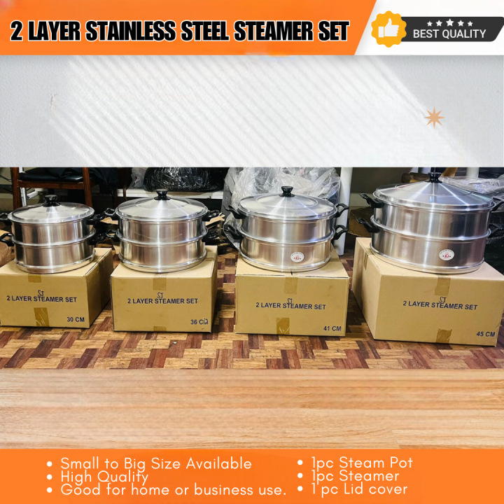 2 layer Stainless Steel Steamer Set Steamer Pot for Food Cooking High ...