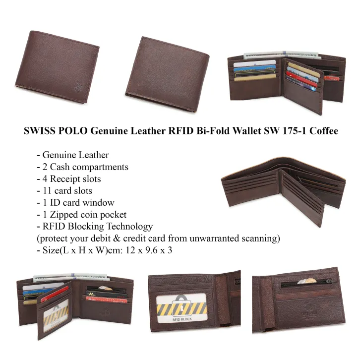 SWISS POLO Genuine Leather RFID Long / Short Wallet SW 175 Black Series ...