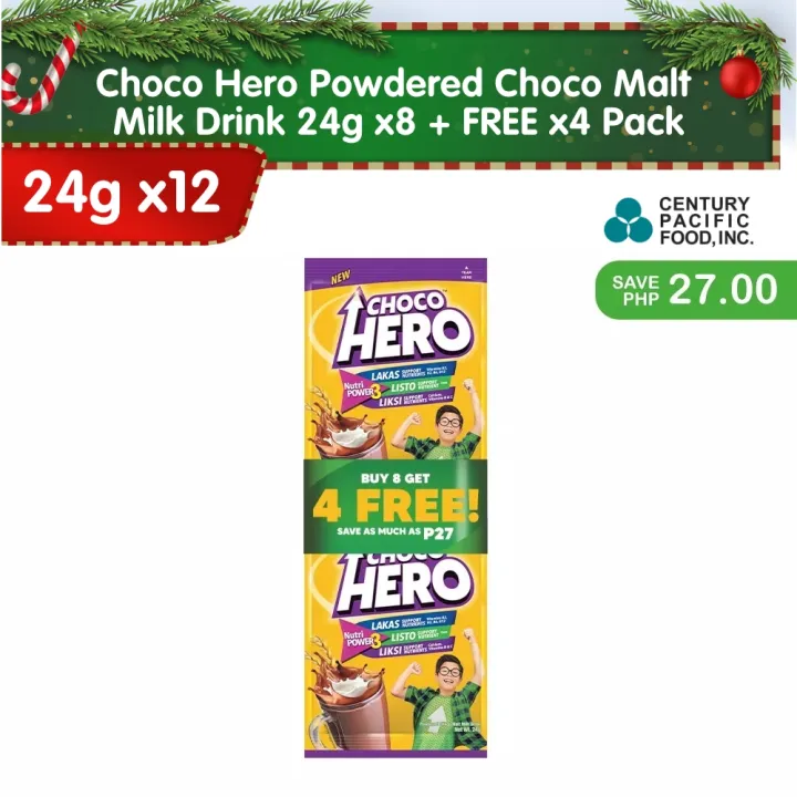 Choco Hero Powdered Choco Malt Milk Drink 24g 8+4 FREE pack of 3 ...