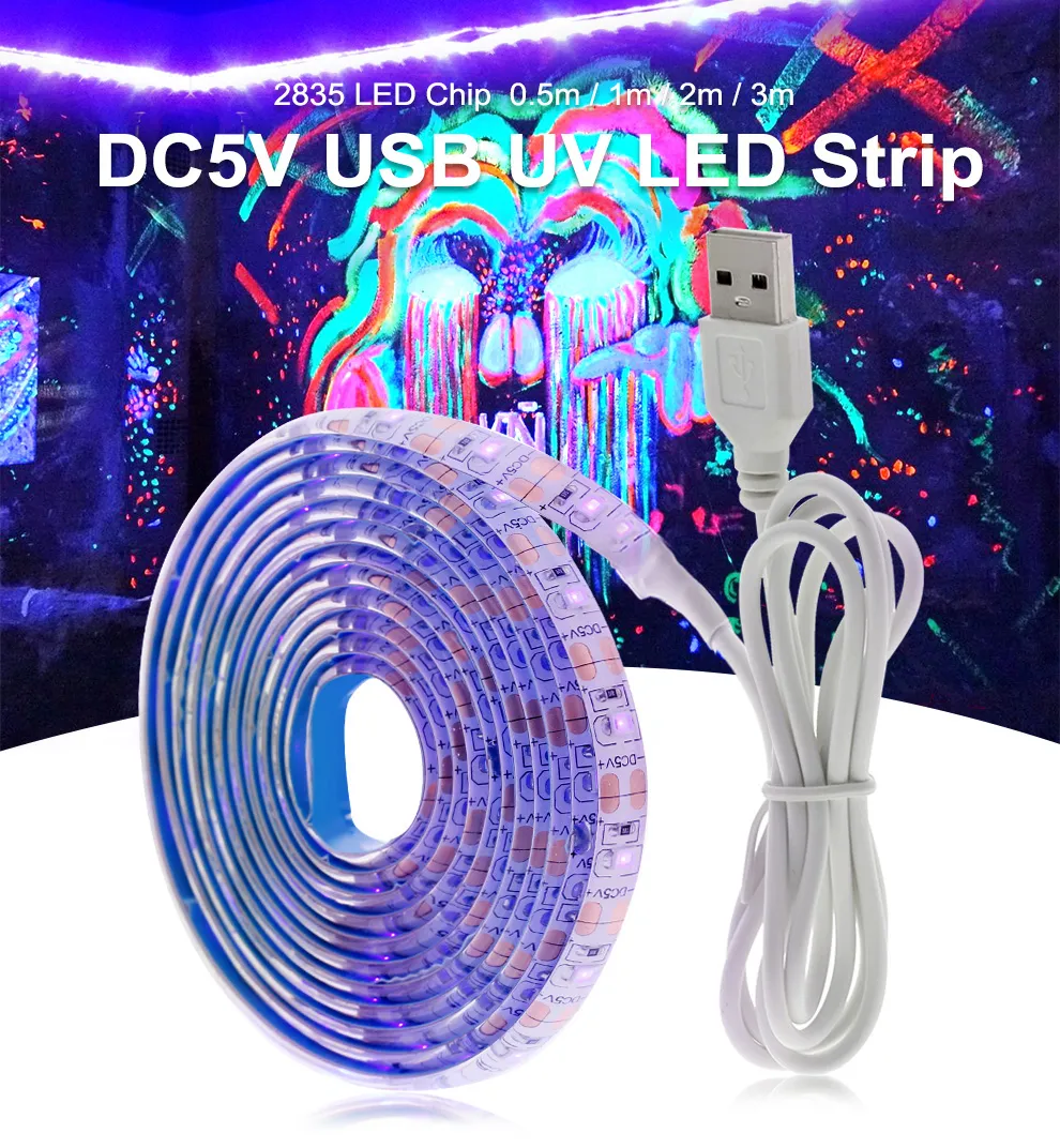 UV LED Strip Light 5V DC 2835 0.5M 1M 2M กันน้ำริบบิ้นสีม่วง ...