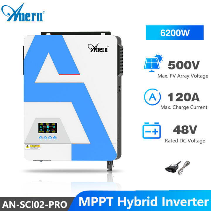 Anern 6.2KW MPPT Hybrid Solar Inverter with 120A Solar Controller Off Grid Pure Sine Wave ...