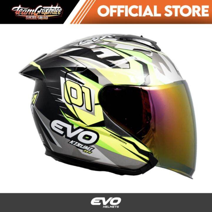 EVO RX-5 KIZUMI BLACK YELLOW HALF FACE DUAL VISOR HELMET WITH FREE ...