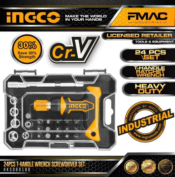INGCO 24PCS T-Handle Wrench Screwdriver Set HKSDB0188 FMAC⭐⭐⭐⭐⭐ | Lazada PH