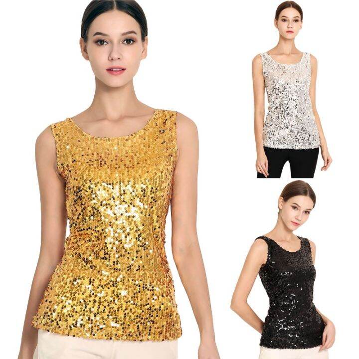 เสื้อครอปท็อป แขนกุด ประดับเลื่อม ทรงหลวม พลัสไซซ์ แฟชั่นฤดูร้อน สําหรับผู้หญิง 2023 AIXIN ...
