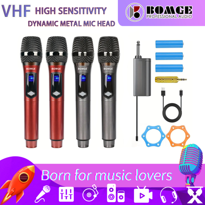 BOMGE Wireless Handheld Microphone,Metal Dual UHF Cordless Dynamic Mic System With 1800MAh ...