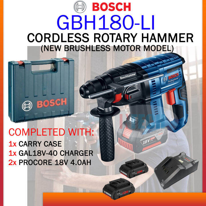 BOSCH GBH180-LI CORDLESS ROTARY HAMMER C/W GAL18V40 CHARGER+2 PROCORE ...