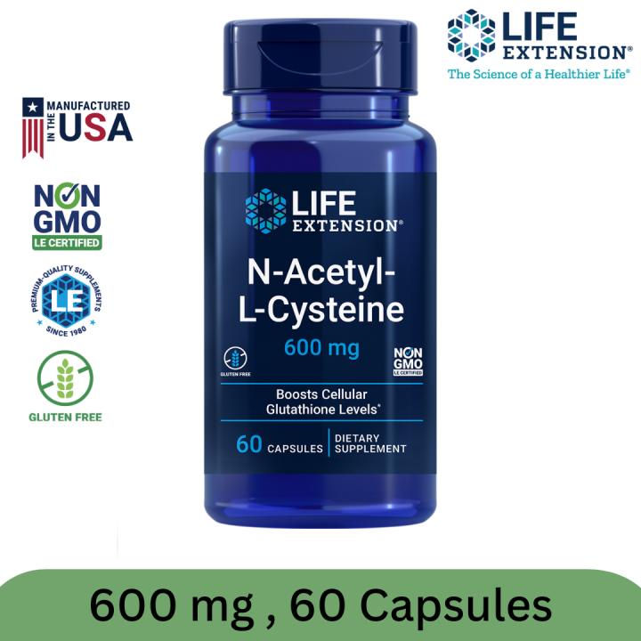 Life Extension N-Acetyl-L-Cysteine NAC 600 mg 60 Capsules [Exp 02/2024 ...