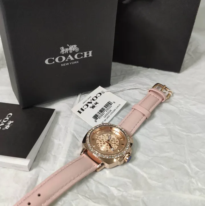 Coach Mini Boyfriend 14503151 Rosegold Pink Leather Watch 34mm | Lazada PH