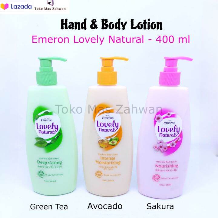 Emeron Lovely Natural Hand Body Lotion Aroma Green Tea / Sakura / Avocado - 400ml | Lazada Indonesia