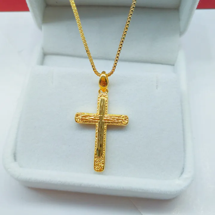 Golden cross Christian 18K gold pendant pawnable legit necklace for ...