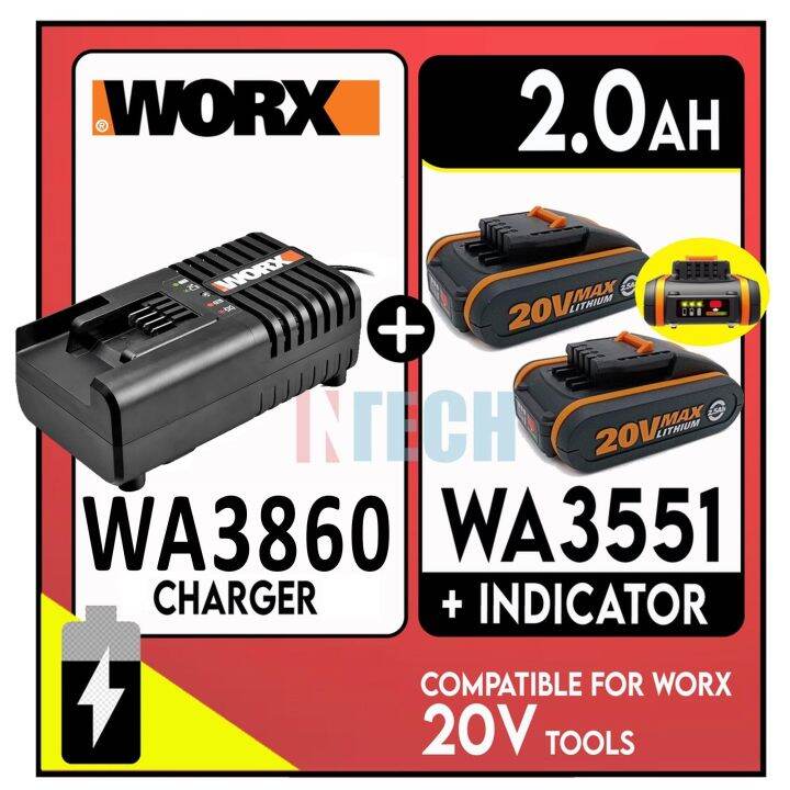 WORX WA3551 20V 2.0AH BATTERY COMES INDICATOR C/W WA3860 CHARGER | Lazada