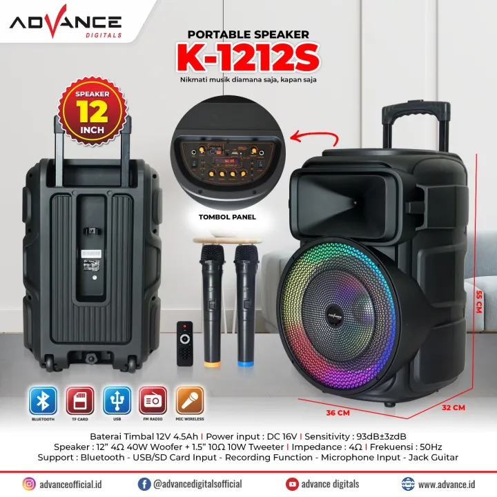 SPEAKER PORTABLE ADVANCE K1212 S FREE MIC 2 WIRELESS- 12INCH | Lazada Indonesia