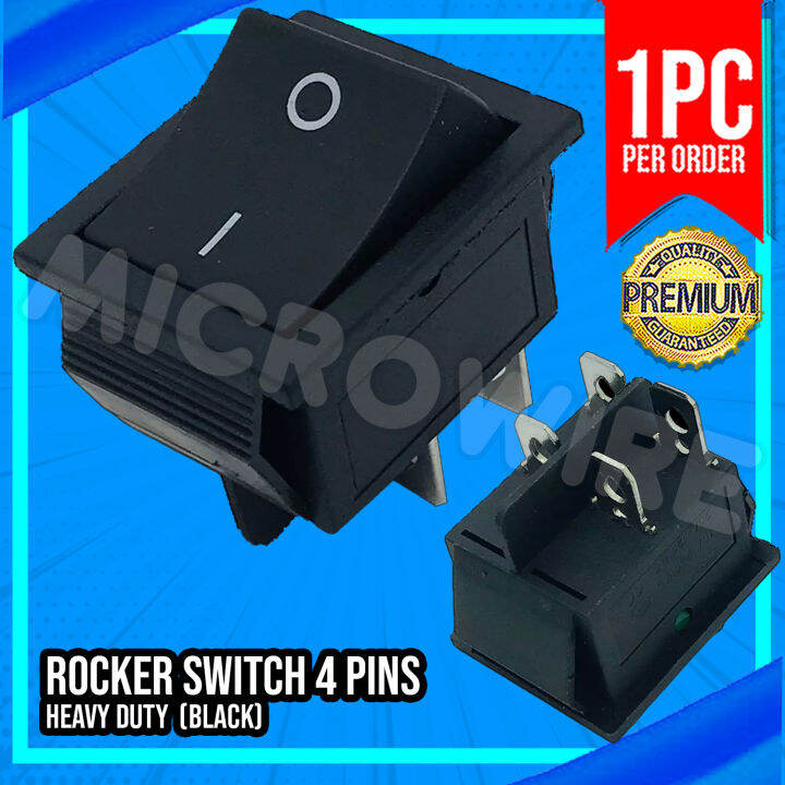 Rocker Switch 4 Pins DPST ON-OFF AC 250V/15A 125V/20A Black Heavy Duty ...