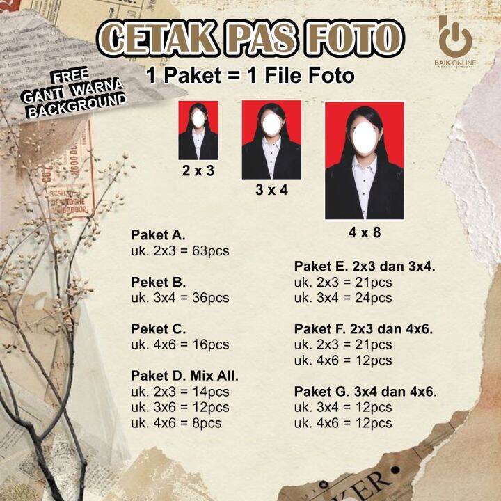 Paket Cetak pas foto 2x3 3x4 4x6 2 x 3 x 4 x 6 print cuci photo murah | Lazada Indonesia
