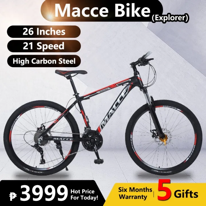 MACCE Mountain Bike 26inch High Carbon Steel Adult Bicycles 21 SPEED ...