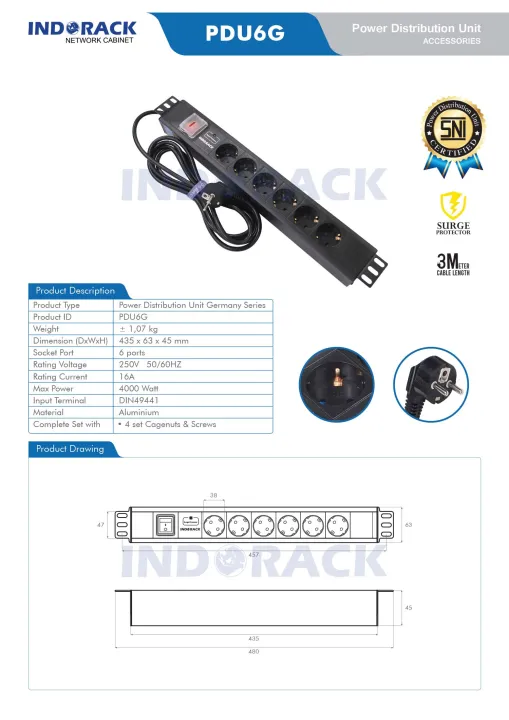 INDORACK Power Distribution Unit PDU6G 6Port Germany socket | Lazada ...