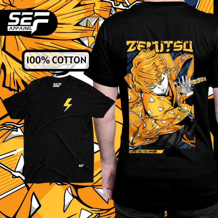 SEF APPAREL Anime Series 100% Cotton Unisex Black Zenitsu Demon slayer ...