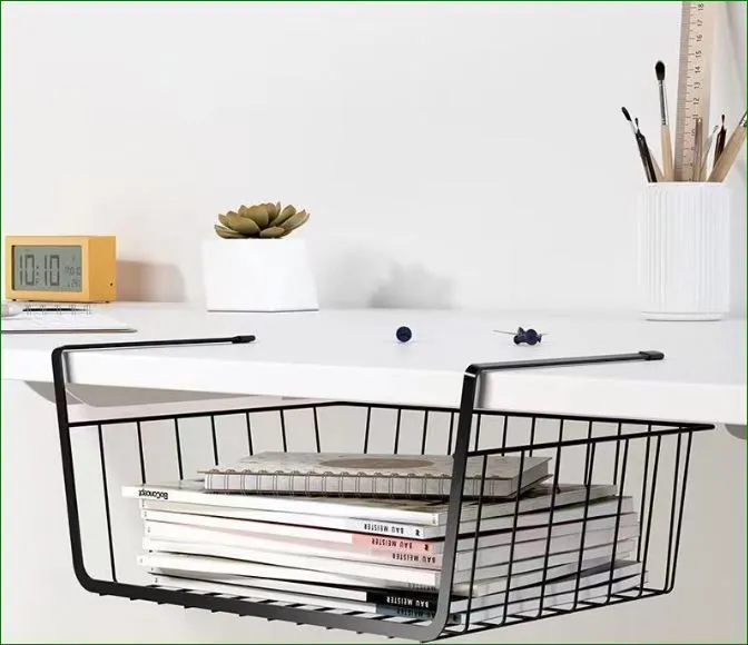 Under Shelf Table Pull Out Storage Basket Drawer Hanging Rack Organizer ...