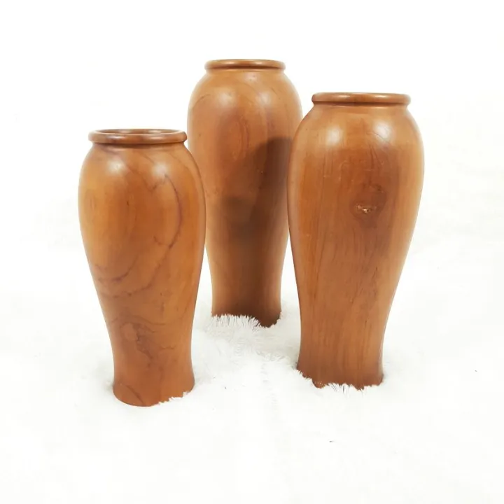 Vas Bunga Hiasan Meja Motif Polos Kerajinan Kayu Jati Antik Dan Unik ...