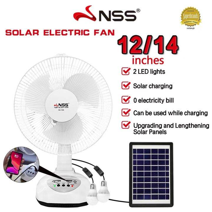 NSS Solar electric fan Rechargeable solar fan with panel 12 solar ...