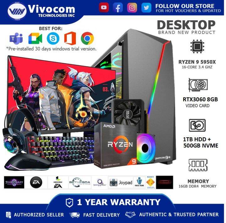 AMD Ryzen 9 5950X GAMING COMPUTER SET | X570S Motherboard 16GB/1TB HDD ...