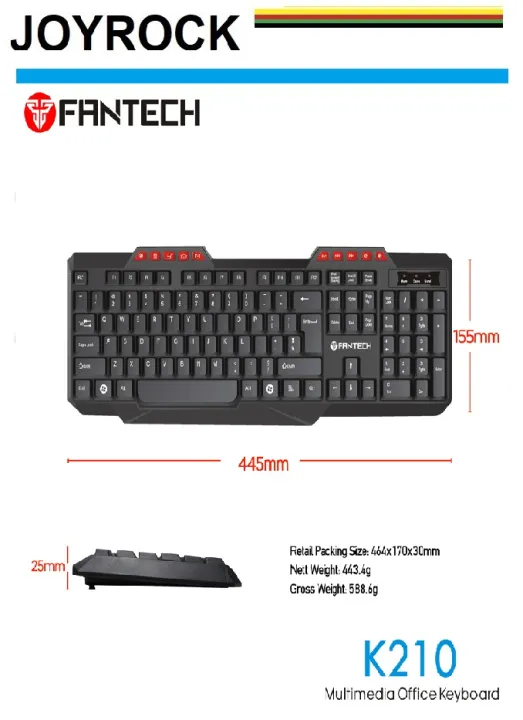 Fantech K210 114 Key Wired USB 2.0 PC Office Keyboard for PC Apple Mac ...