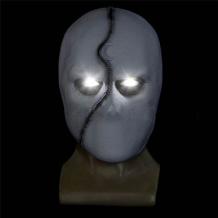 1PCS Moon Knight Costume Mask Latex Gray Led Helmet Full Face Masks ...