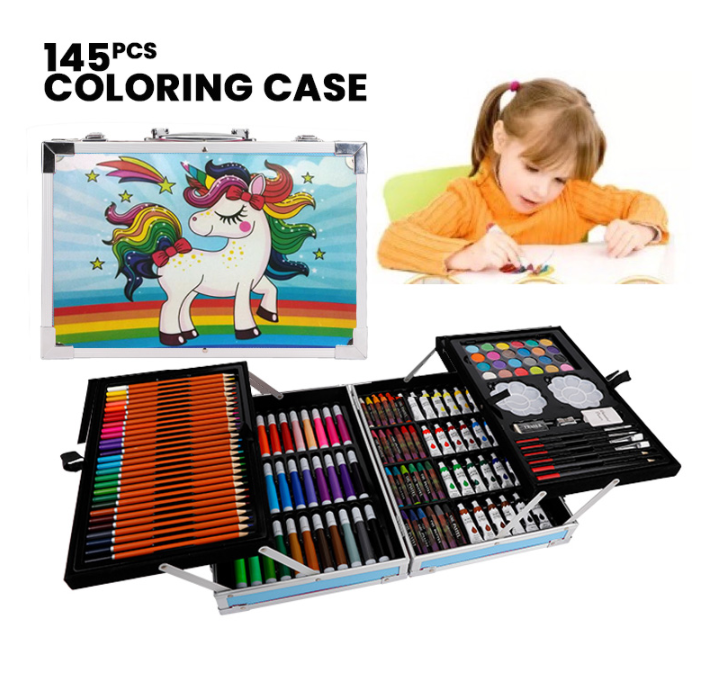 145 PCS. ART COLORING DRAWING PAINTING SET with Aluminum Alloy Case ...