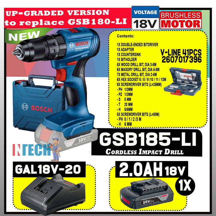 Bosch Gsb185 Li Cordless Impact Drill Driver C W 1x Gal18v 20 1x 18v
