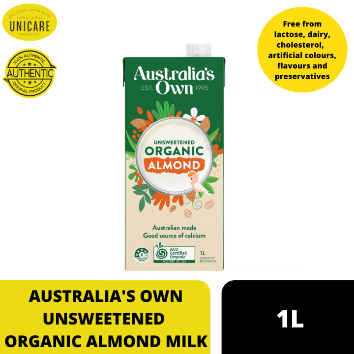 AUSTRALIA'S OWN UNSWEETENED ORGANIC ALMOND MILK 1L. Free from lactose ...