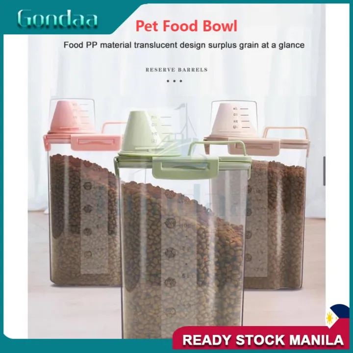 【Manila】2.5L Cat Food Dog Food Air Tight Container with Measuring Cup Pet Food Storage Container ...