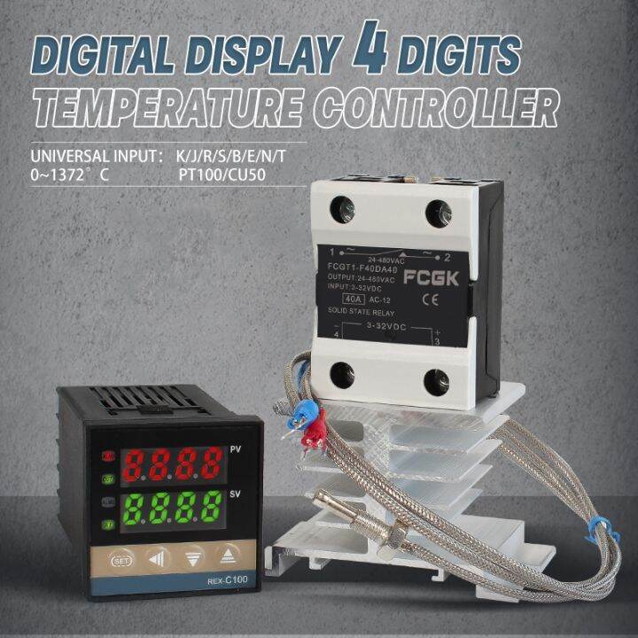 【CW】 REX-C100 PID Temperature Controller 400 degree Digital thermostat Output 40A SSR K Type ...