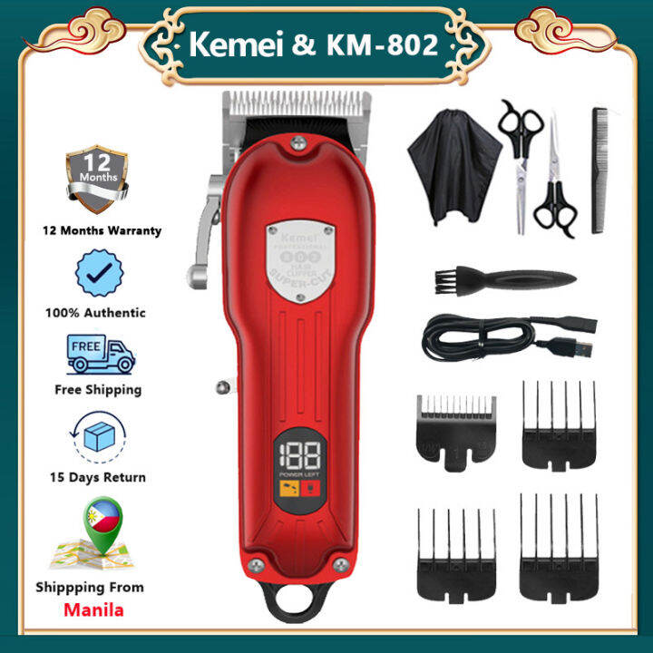 KM-802 Kemei Hair clipper Cord or Cordless Use Hair Trimmer Barber Professional Rechargeable ...