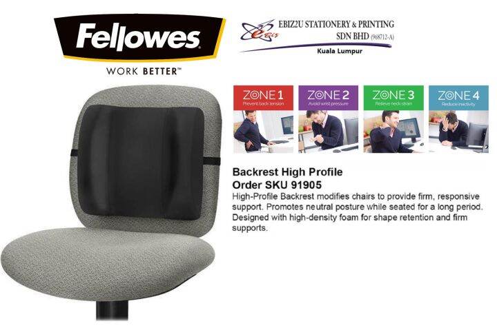 Fellowes Standard Backrest high profile Back Support 91905 - Black ...
