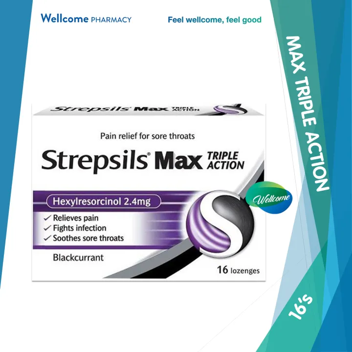 Strepsils Max Triple Action Lozenges - Blackcurrant Flavour - 16's | Lazada