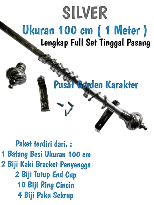Besi gorden hordeng bulat batangan ROLLET CRYSTAL SILVER 1 meter [100 ...