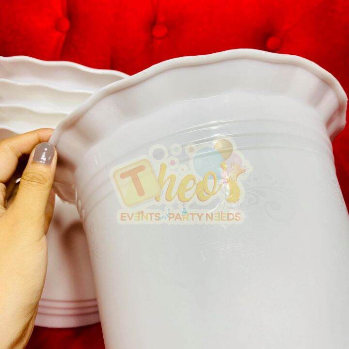 5pcs 8x8 #771 Wavy pot with Flower Design White #648 Paso halaman Round ...