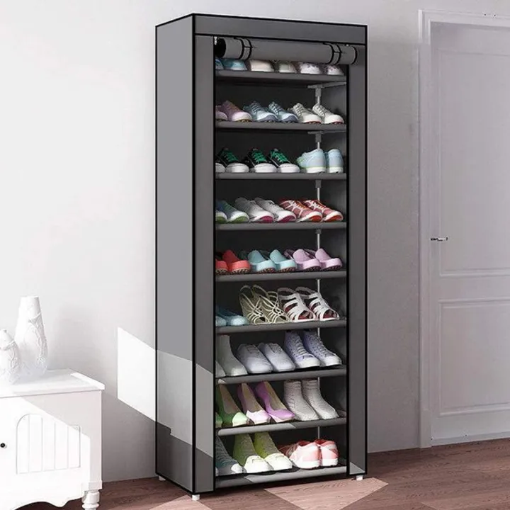YG-028 10 Layers Shoe Rack With Cover Dustproof Nonwoven Shoe Cabinet ...