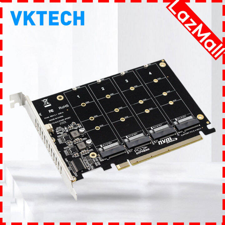 [Vktech] 4 Port M.2 NVME SSD To PCIE X16 Reader Expansion Card 4X32Gbps Adapter Card Support ...