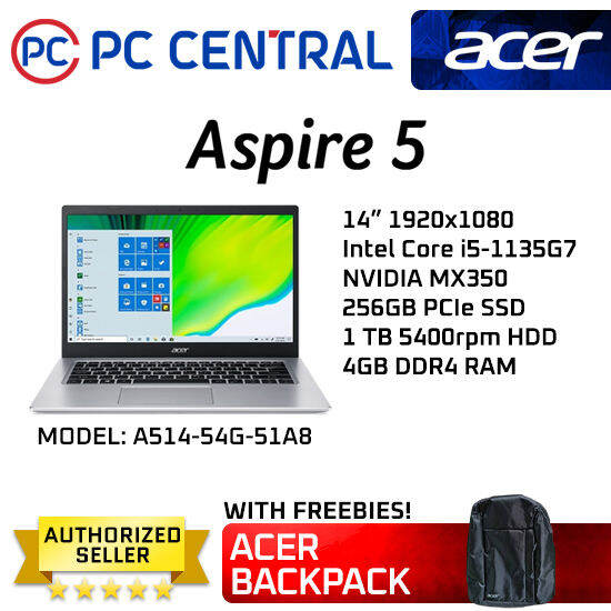 Acer Aspire 5 A514-54G-51A8 (Charcoal Black) 14-inch FHD IPS, Core i5-1135G7, 4GB, 1TB HDD+256GB ...